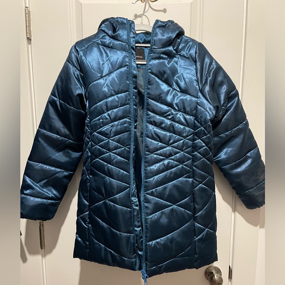 Teal Blue Down Puffer Jacket Hooded Coat - Gem
